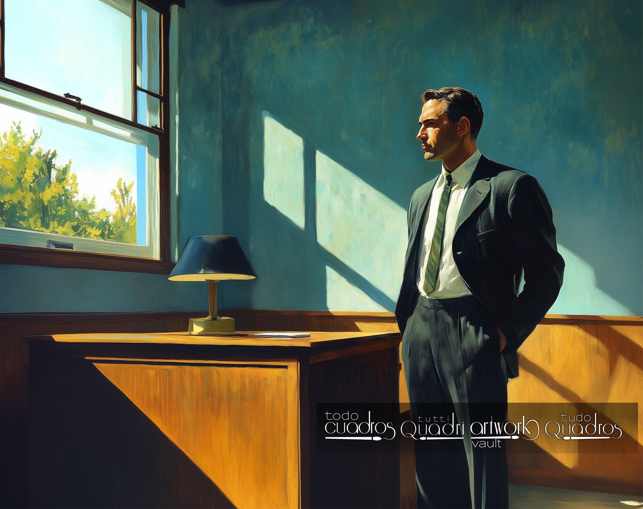 Afternoon of Work, modern Hopper-style oil painting