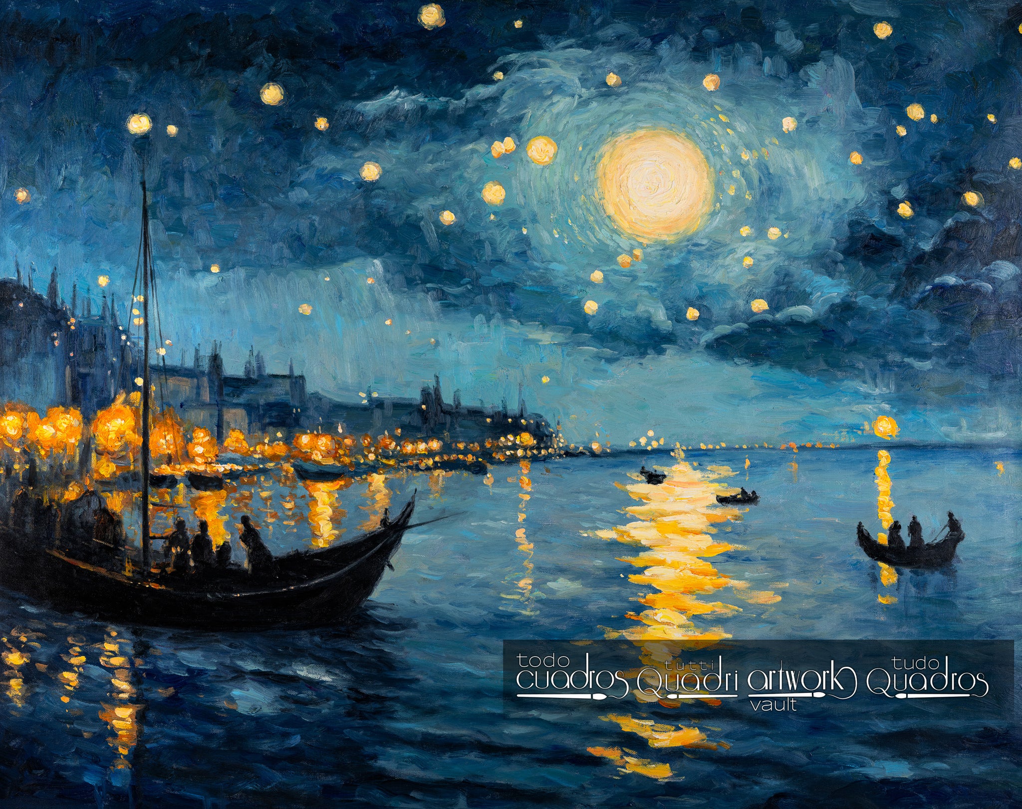 Impressions of a Bright Night, Modern Monet-Style Oil Painting