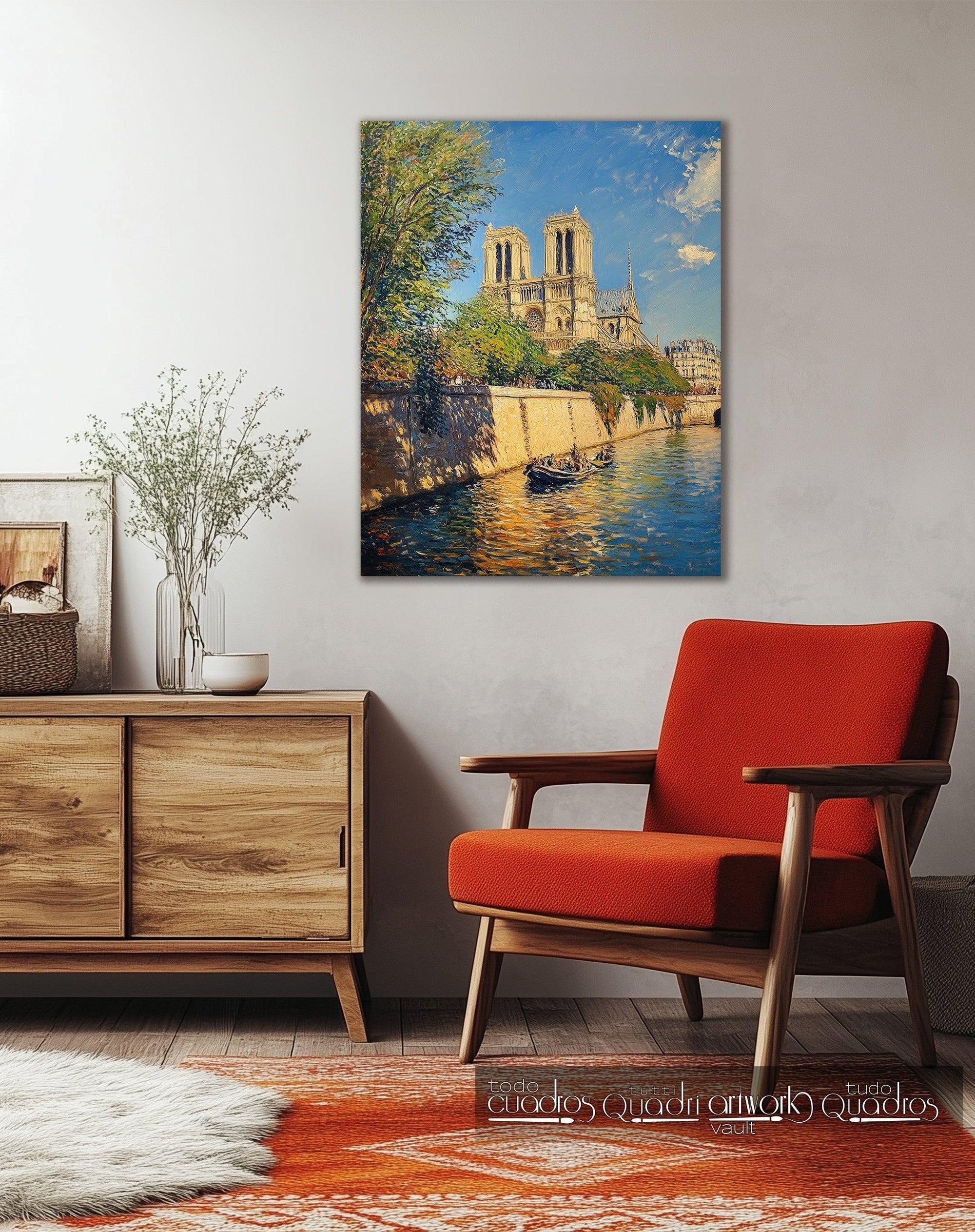 Boat Ride Under Notre-Dame, Modern Monet-Style Oil Painting